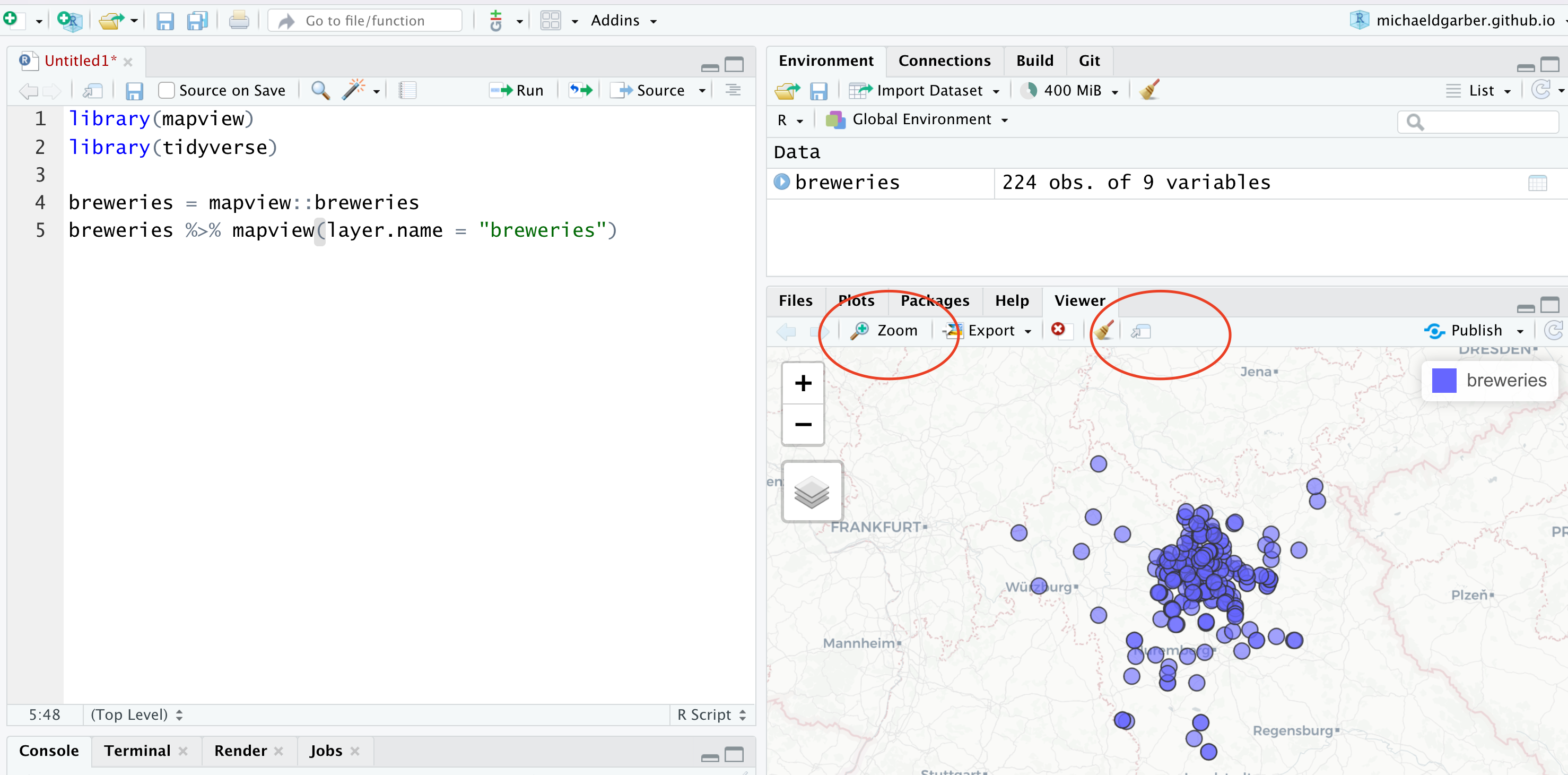Full-screen control with mapview in RMarkdown